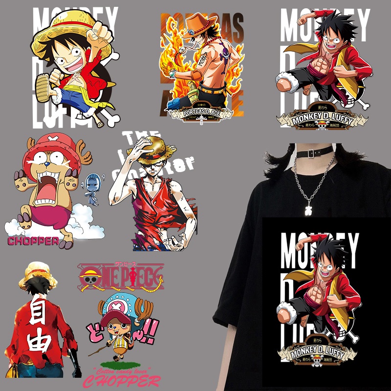 แผ่นสติกเกอร์ไวนิล ลาย One Piece Iron on Sticker ซักทําความสะอาดได้ สําหรับติดตกแต่งเสื้อผ้า ...