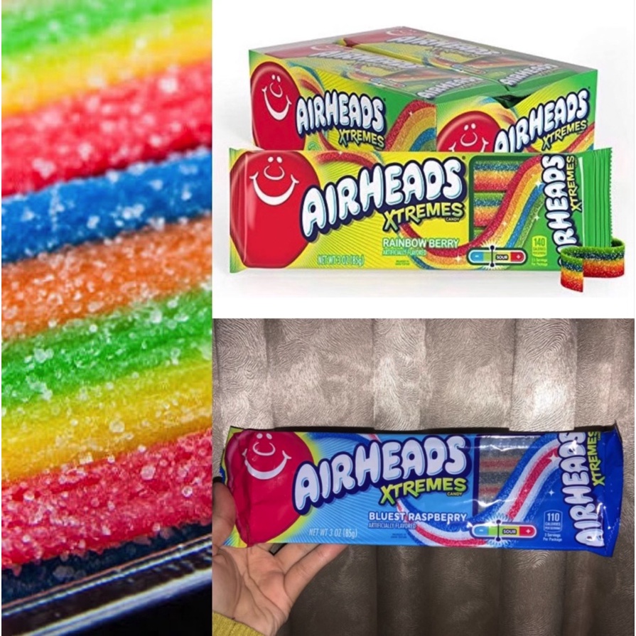 Airheads Xtremes Belts: Bluest Raspberry & Rainbow ขนม usa | Shopee ...