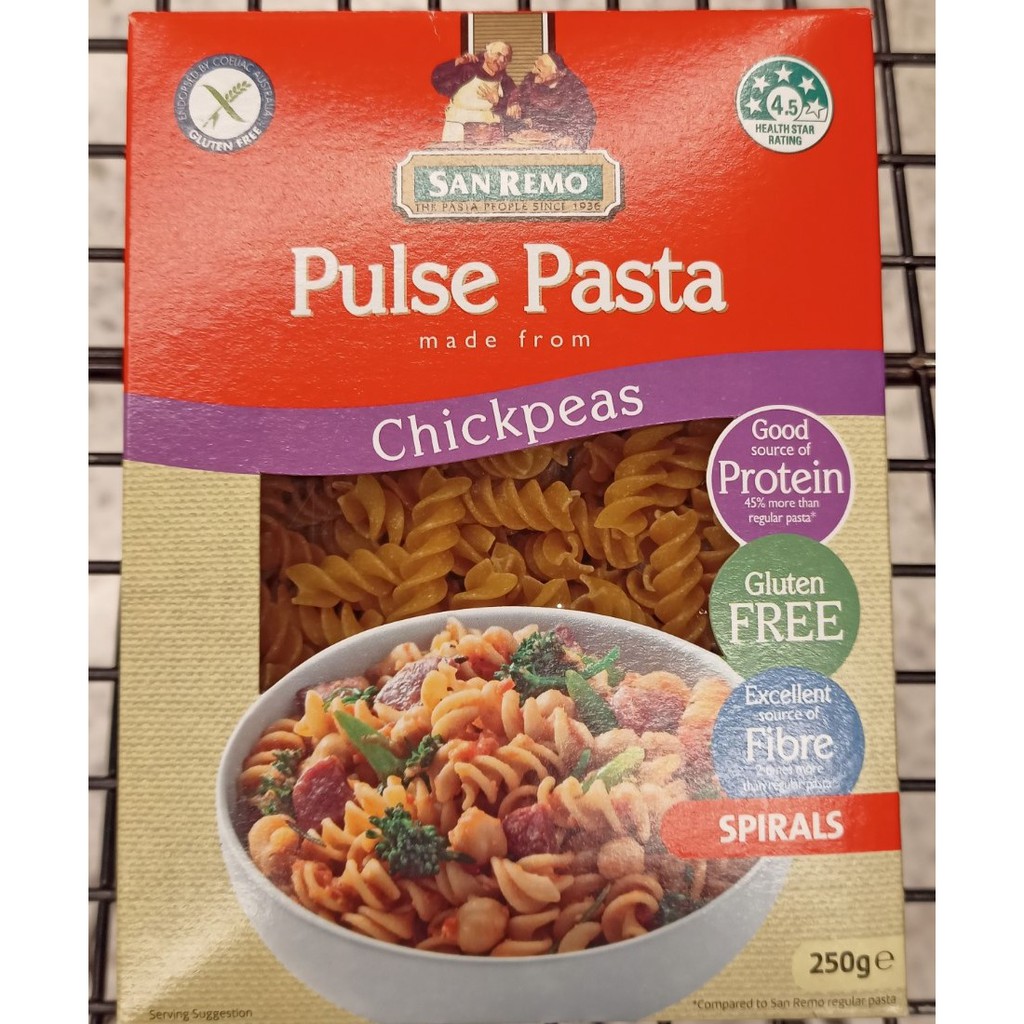 San Remo Pulse Pasta Chickpeas Spirals 250g. เส้นพาสต้าแบบเกลียว อาหาร ...