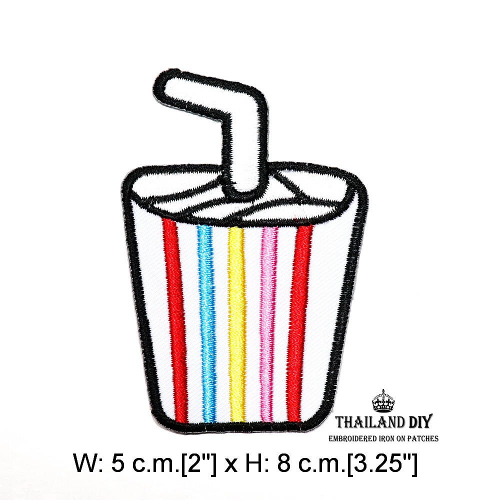 ตัวรีดติดเสื้อ ลายการ์ตูน น่ารัก ตัวรีดชานม อาหาร เครื่องดื่ม Soft Drink wop Patch งานปัก DIY ...