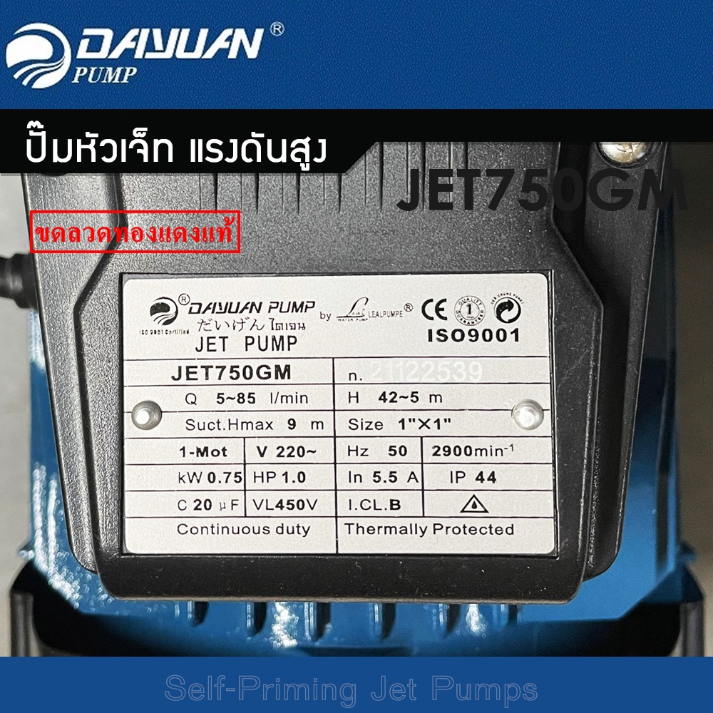 ปั๊มน้ำ DAYUAN ปั๊มเจ็ท JET750GM (เน้นส่งสูง ส่งไกล) ท่อ1นิ้ว 750W 220V ...