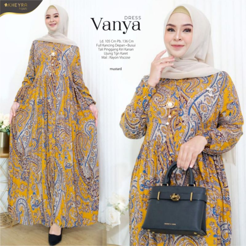 Katun Vanya ชุดเดรส | Gamis motif กระดุมด้านหน้า แบบเต็มรูปแบบ | วัสดุผ้าฝ้าย เย็นสบาย | ขนาด ld ...