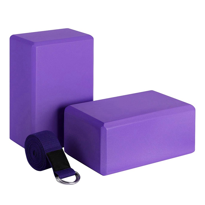 Yoga Block and Yoga Strap Set Universal Stretching Workouts Purple ...