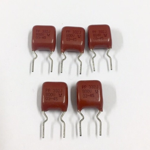 10ชิ้น ตัวเก็บประจุ 800V 3300PF 0.0033UF 800V 332J=3.3NF ขาห่าง8mm. ไม่ ...