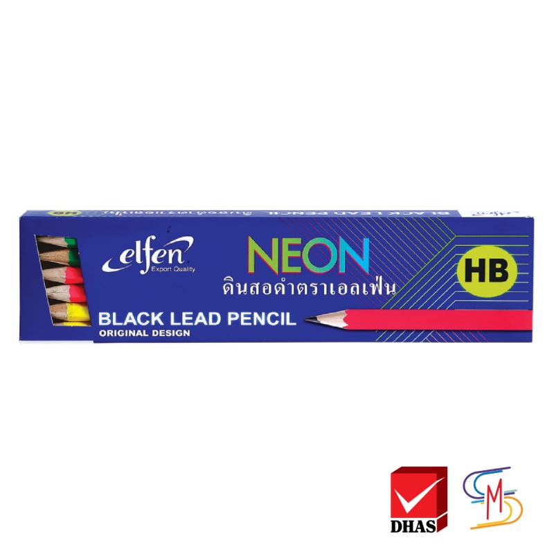 Elfen เอลเฟ่น ดินสอ ดินสอดำ HB สีนีออน (12 แท่ง) | Shopee Thailand