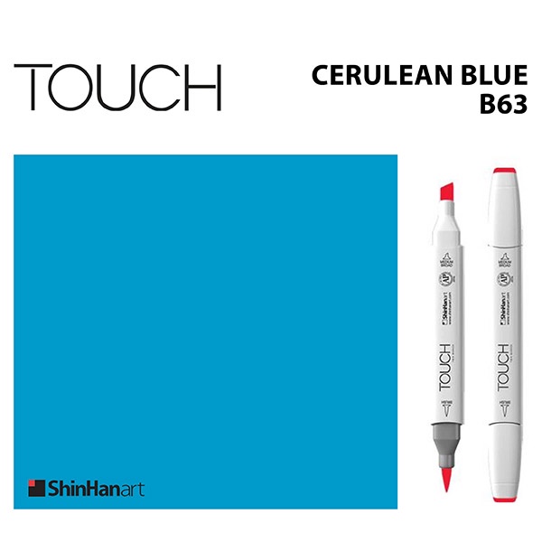 TOUCH TWIN BRUSH MARKER B63 (CERULEAN BLUE) / มาร์คเกอร์หัวพู่กัน-หัวตัดขนาดกลาง รหัส B63 ...