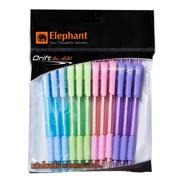ปากกา ปากกาลูกลื่น ตราช้าง (ยกแพ็ค 12 ด้าม) รุ่น Drift หมึกน้ำเงิน ขนาด ...