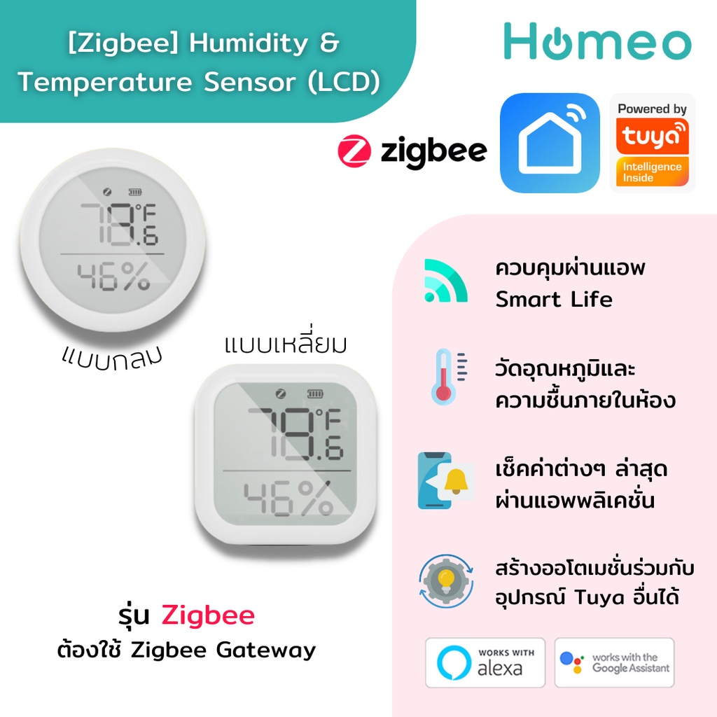 Tuya Zigbee Humidity and Temperature Sensor with LCD เซ็นเซอร์ตรวจจับอุณหภูมิและความชื้นพร้อม ...
