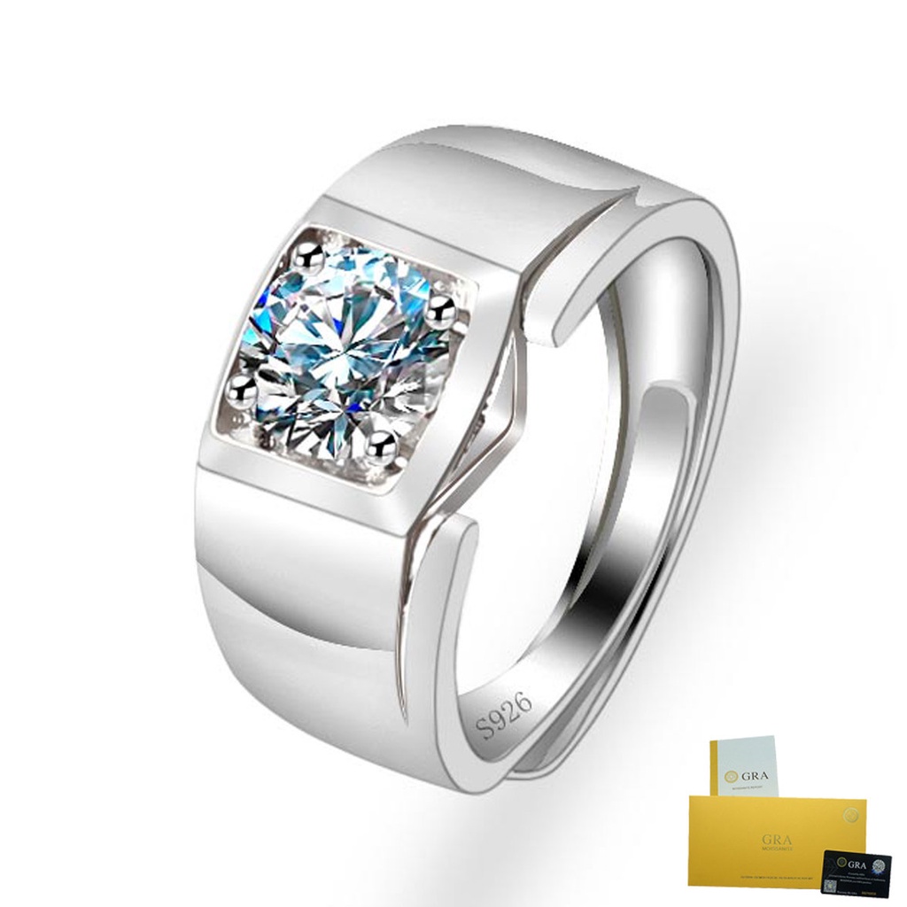 [พร้อมใบรับรอง Gra ] แหวนเงิน S925 ประดับเพชรโมอิส แฟชั่นเรียบง่าย สําหรับผู้ชาย | Shopee Thailand