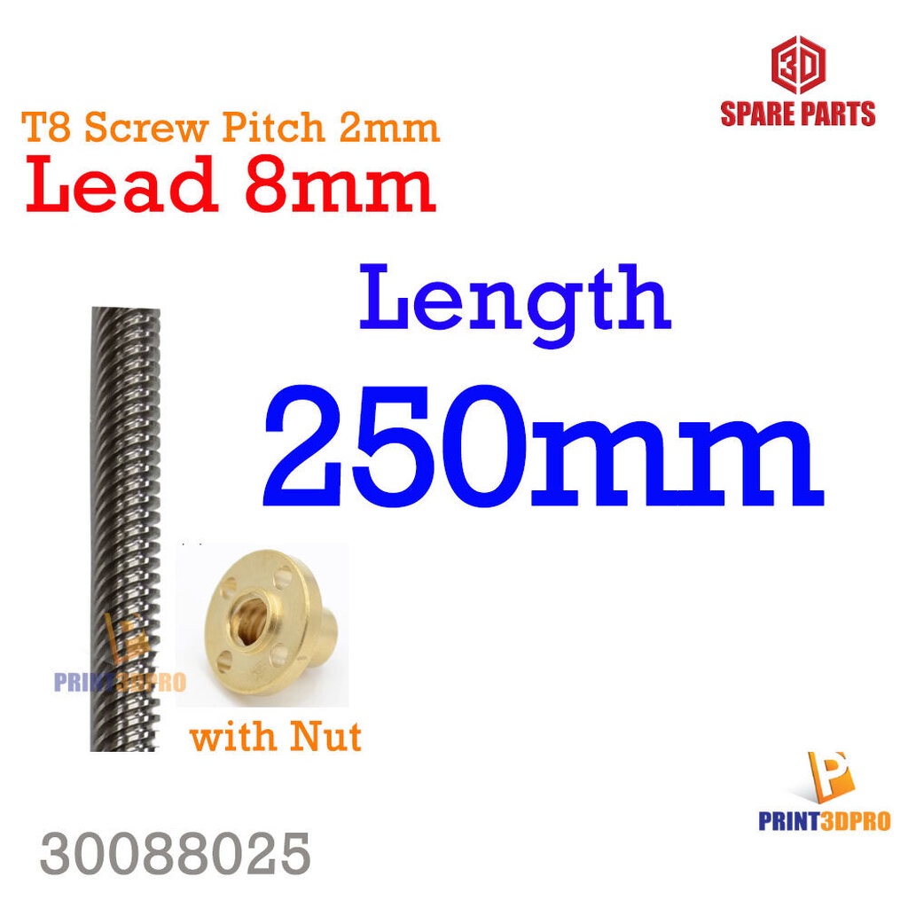 3D Part T8 Screw Lead 8mm Pitch 2mm 200 - 1500mm With T8 Nut 3D Printer ...