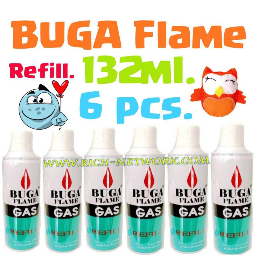 แก๊สกระป๋อง แก๊สเติมไฟแช็ค (6 กระป๋อง) BUGA GAS REFILL กระป๋องขนาดกลาง ...