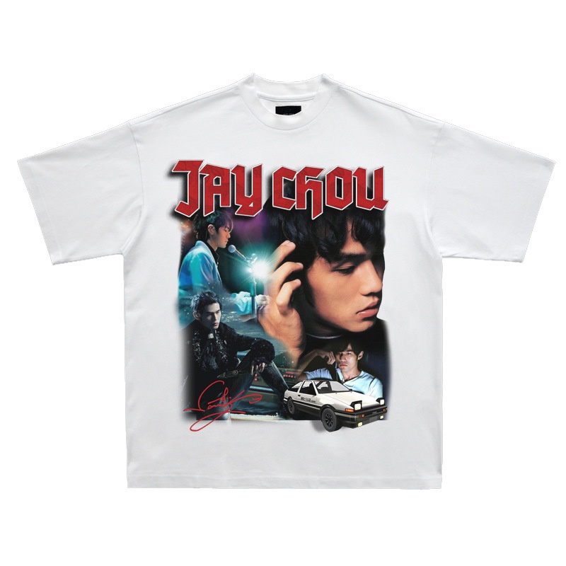 เสื้อยืดแขนสั้น แขนห้าส่วน พิมพ์ลายตัวอักษร Jay Chou Street AE86 สไตล์ ...