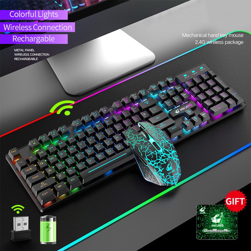 T3 Wireless Keyboard Mouse Kit 104 keys 2.4G Wireless Rechargeable Game ...