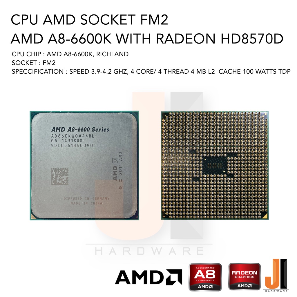 CPU AMD A8-6600K 4 Core/ 4 Thread 3.9-4.2 Ghz 4 MB L2 Cache 100 Watts ...