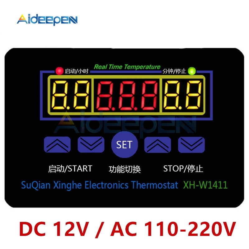 Xh-1411 W1411 DC 12V AC 110V-220V Digital Temperature Controller สาม Windows Display Multi ...