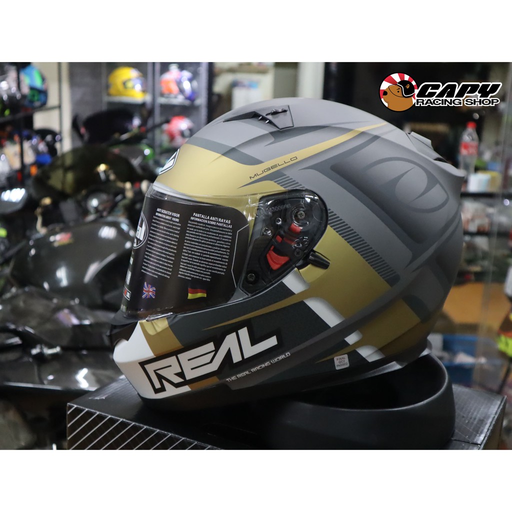 หมวกกันน็อค Real Helmets รุ่น T-hawk ลาย Mugello สี ดำ-ทอง | Shopee ...