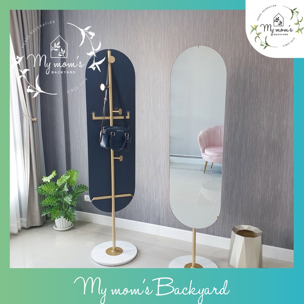 [กระจก] My magic mirror สำหรับตั้งพื้น + ที่แขวนผ้าด้านหลัง ฐานหินอ่อน ...