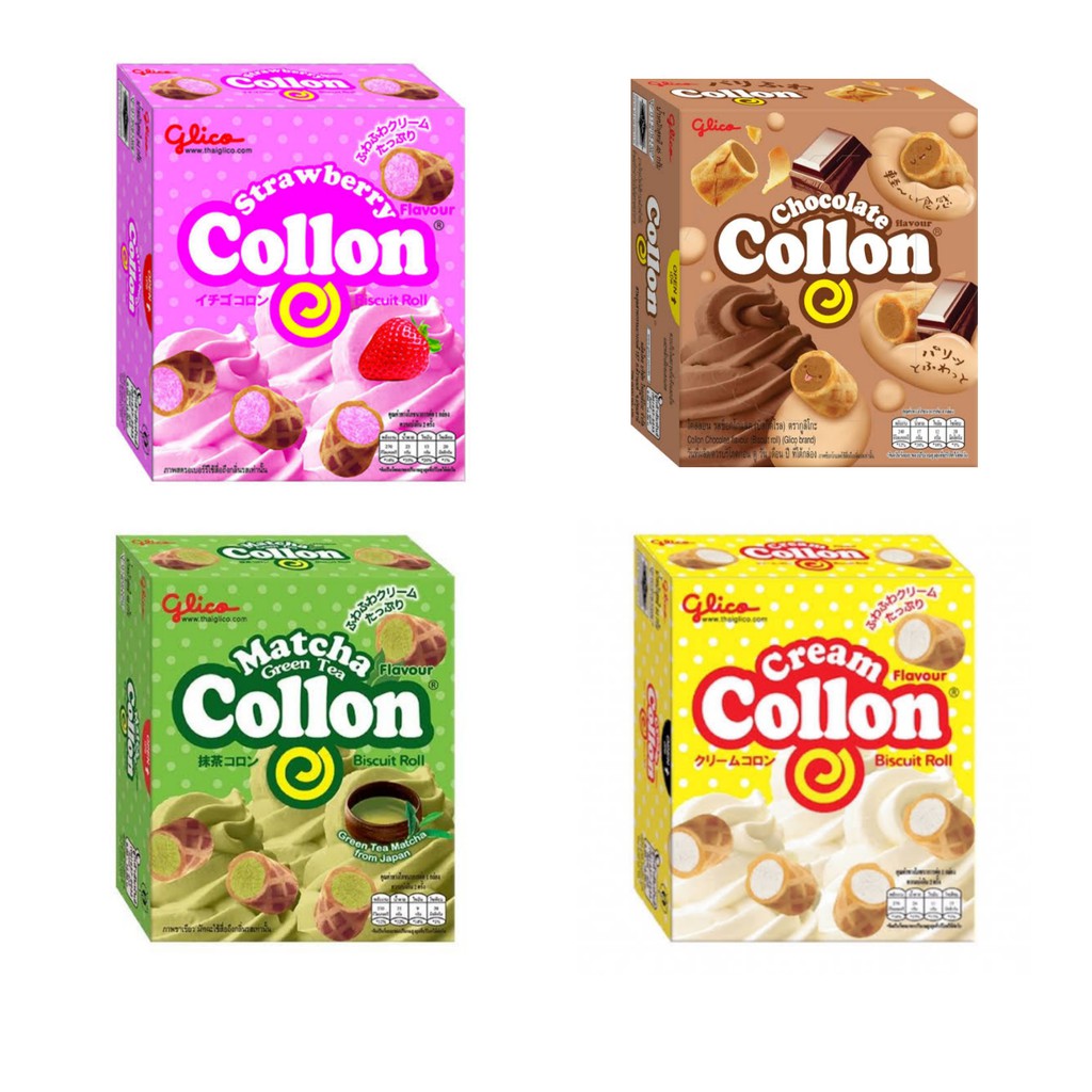 ขนม กูลิโกะ โคลลอน Glico Collon 1ชิ้น บิสกิตโรลสอดไส้ครีม วานิลา ช็อคโก ...