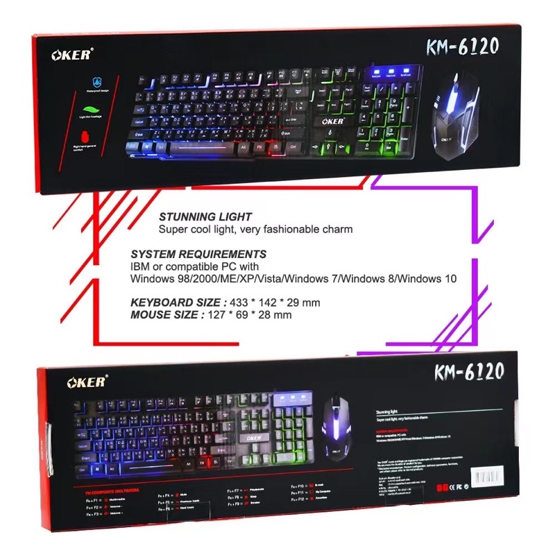 Oker Keyboard + Mouse KM-6120 คีบอร์ด ไฟทะลุตัวอักษร ชุด เม้าส์ ...