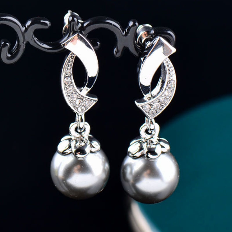 Sinleery ต่างหู ประดับมุก เพทาย สไตล์โบราณ หรูหรา สีเงิน และสีขาว เครื่องประดับแฟชั่นสตรี ES195 ...