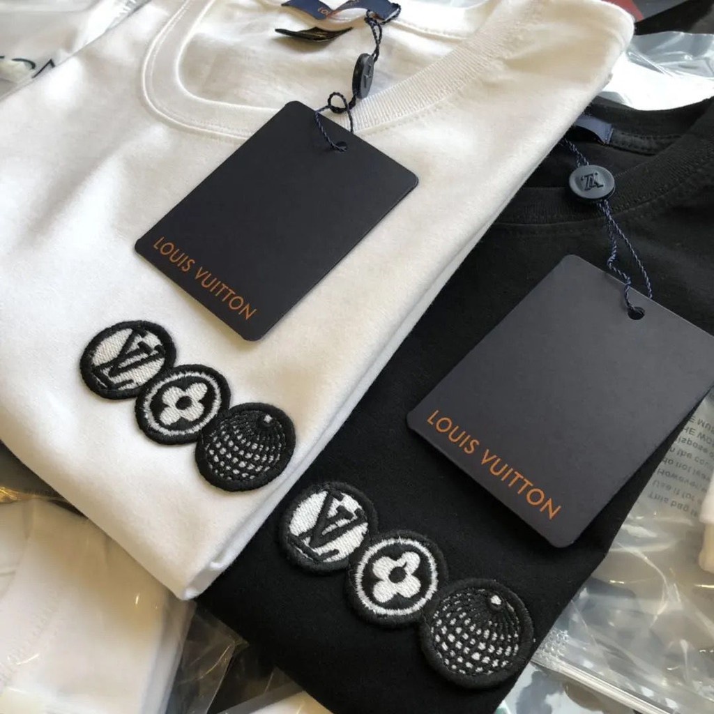 LV {label + Tag} Louis vuitton เสื้อยืดคอกลม แขนสั้น ผ้าฝ้าย ปักลาย ...