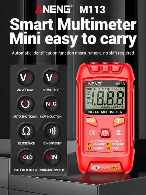 Aneng M113 เครื่องทดสอบมัลติมิเตอร์ แบบพกพา 1999 Counts Mini CAT II 600V AC DC | Shopee Thailand