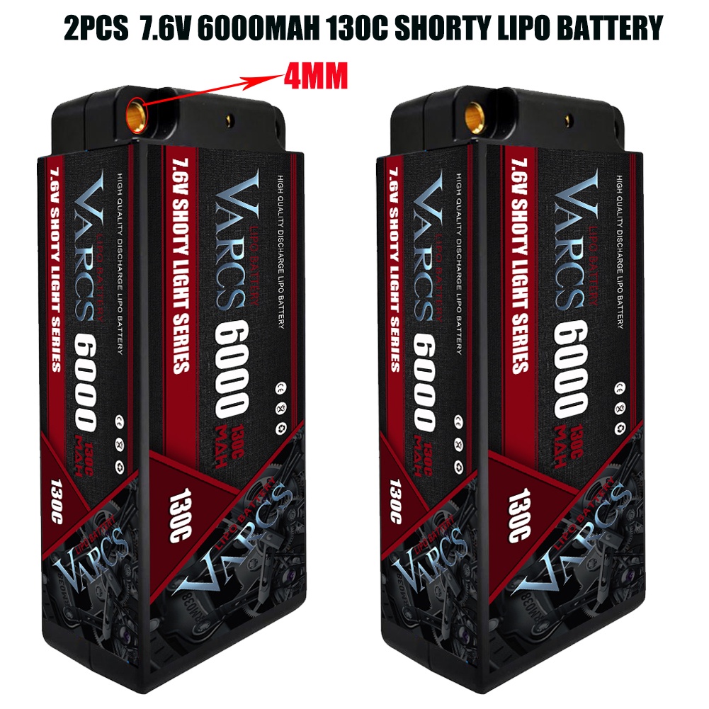 VARCS Lipo Battery 2S 7.6V 6000mah 130C 260C 4mm 5mm Bullet Competition ...