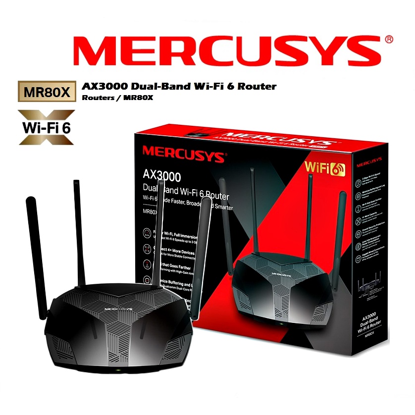 เร้าเตอร์แรงๆ ราคาถูก MERCUSYS (MR80X) AX3000 Dual-Band Wi-Fi 6 Router ...