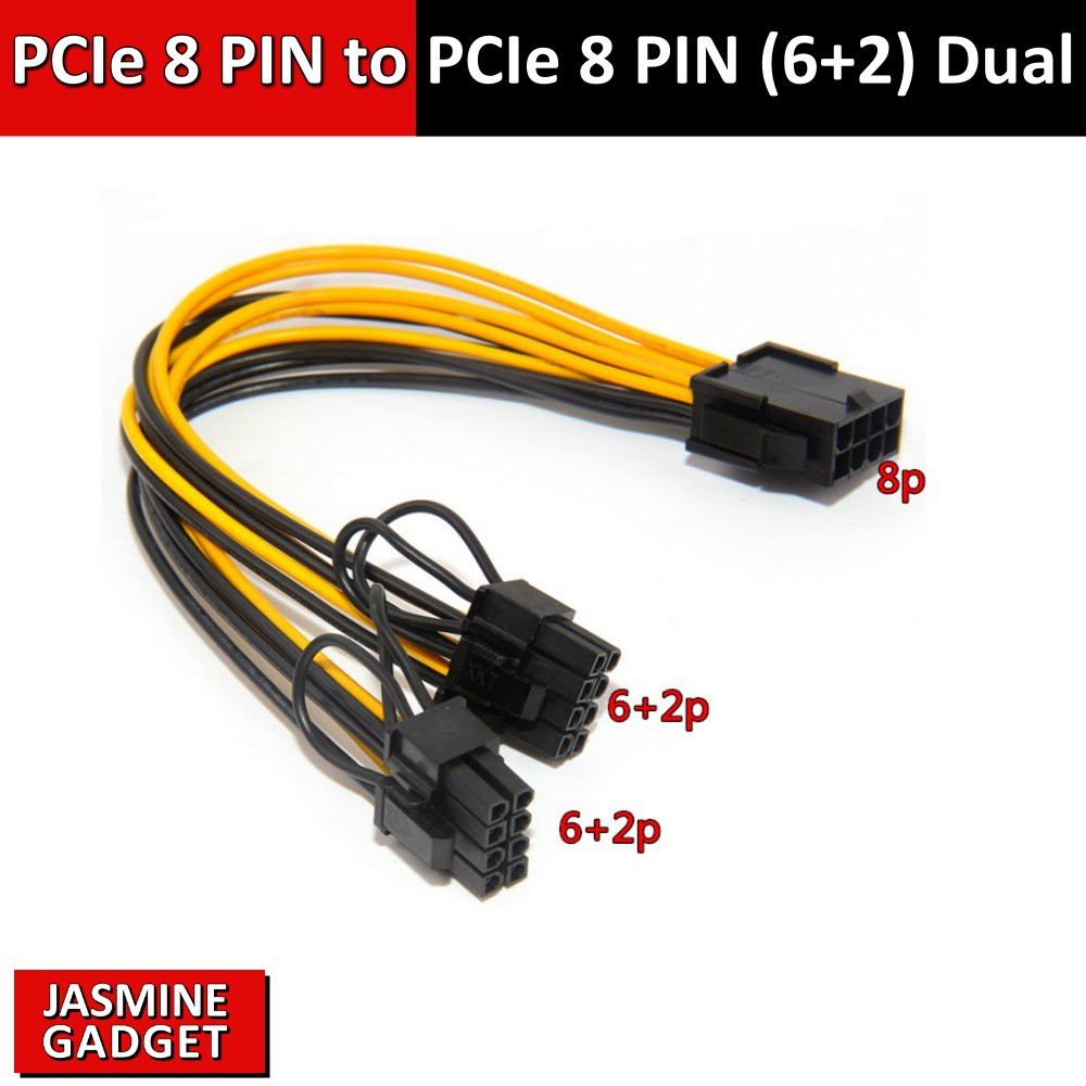 สายแปลง PCIE 6 pin / 8 pin ขยายกลายเป็น PCIE 8 pin (6+2) ออก 2หัว Dual ...