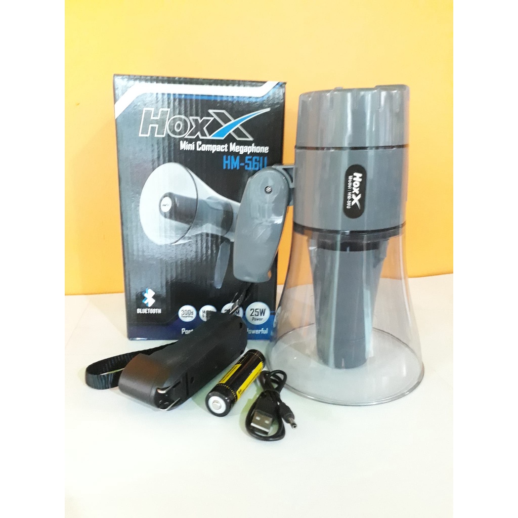 โทรโข่ง HOXX HM-56U ขนาด 5 นิ้ว USB, SD การ์ด, ไซเรน, บันทึกเสียง Megaphone HM-56U (สีใส-ดำเทา ...