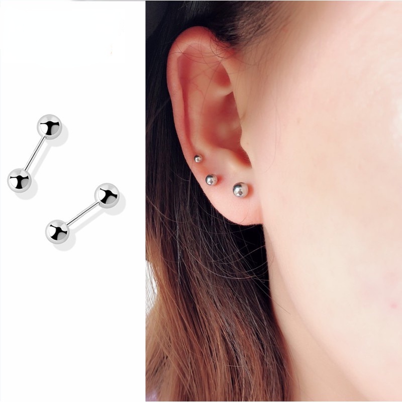 T423 ต่างหูเหล็กไทเทเนียม รูปดัมเบลล์ สไตล์เกาหลี | Shopee Thailand