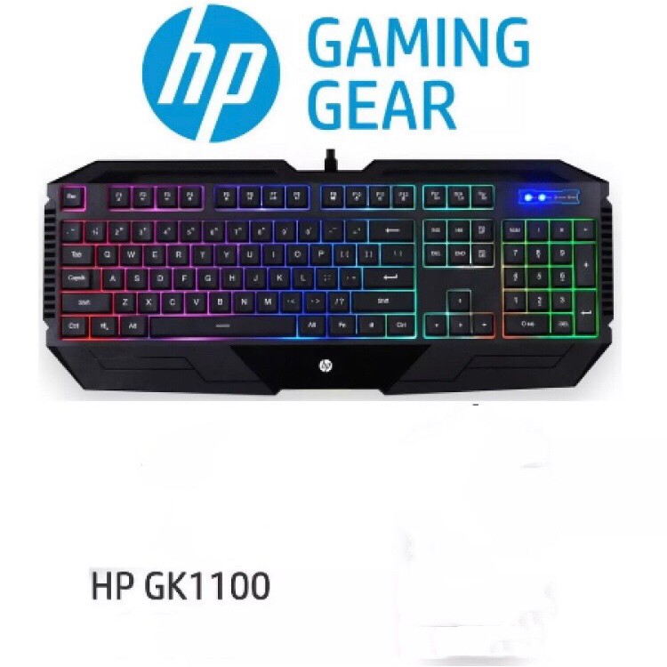 HP keyboard gaming (usb k110)คีย์บอร์ดเกมมิ่ง สีดำ เสียงเงียบไฟRGBหลาก ...