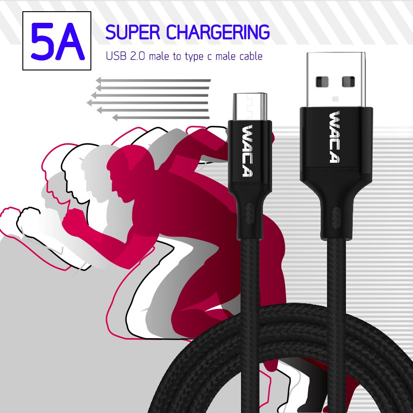 WACA สายชาร์จ Type C ไนล่อนถัก 5A USB Type-C แบบชาร์จเร็ว OPPO,Huawei P30,P20 Pro,Mate 20 Pro ...