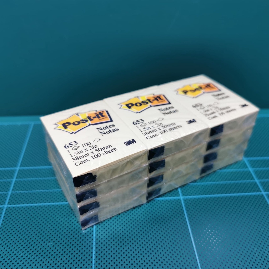 กระดาษโน๊ต 3M #653 เหลืองล้วน ขนาด 1.5x2 Post-It Yellow #653 (แพ็ค/12 ...