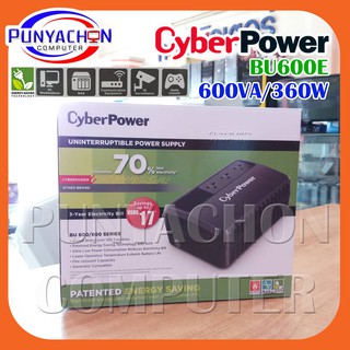 เครื่องสำรองไฟฟ้า CYBER POWER BU600E-AS 600VA/360WATT (BLACK) | Shopee ...