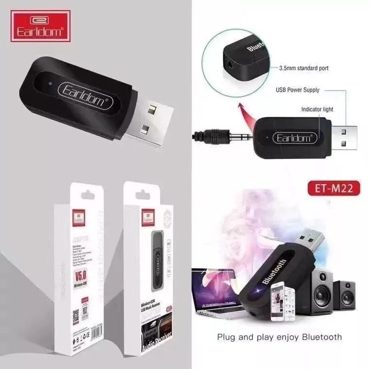 USB / AUX mp3 mp4 EARLDOM M22 ตัวรับสัญญาณ บลูทูธ เป็นหัว USB มีสาย AUX ...