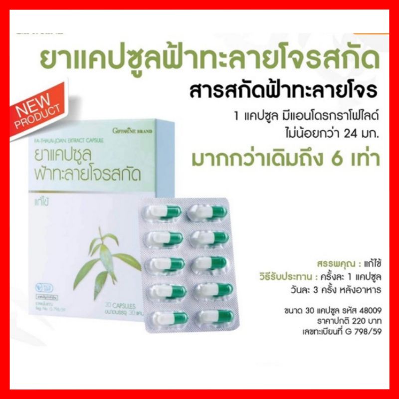 ฟ้าทะลายโจรสกัด กิฟฟารีน สูตรเข้มข้น ขนาด 30 แคปซูล เลขทะเบียน G798/59 | Shopee Thailand