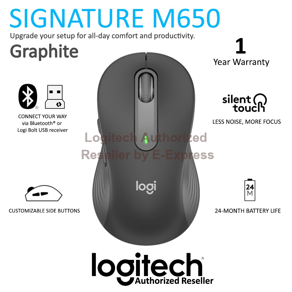 Logitech M650 Signature Wireless Mouse (Graphite) เม้าส์ไร้สายเสียงคลิกเบาสีดำ ของแท้ ประกัน ...