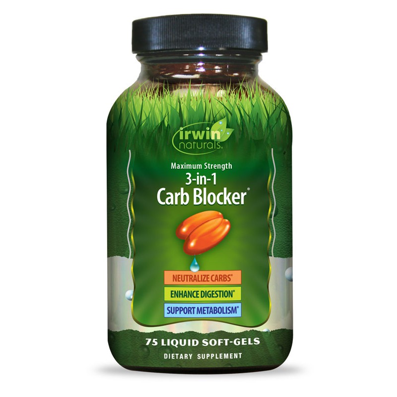 Irwin Naturals 3-In-1 Carb Blocker Maximum Strength 75 Liquid Soft-Gels ...