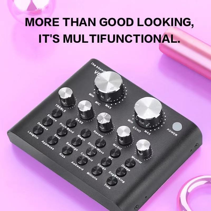 V8 Pro การ์ดเสียงเปลี่ยนเสียงแบบพกพา โทรศัพท์มือถือ คาราโอเกะสด เปลี่ยนเสียง เอฟเฟกต์สำหรับ ...