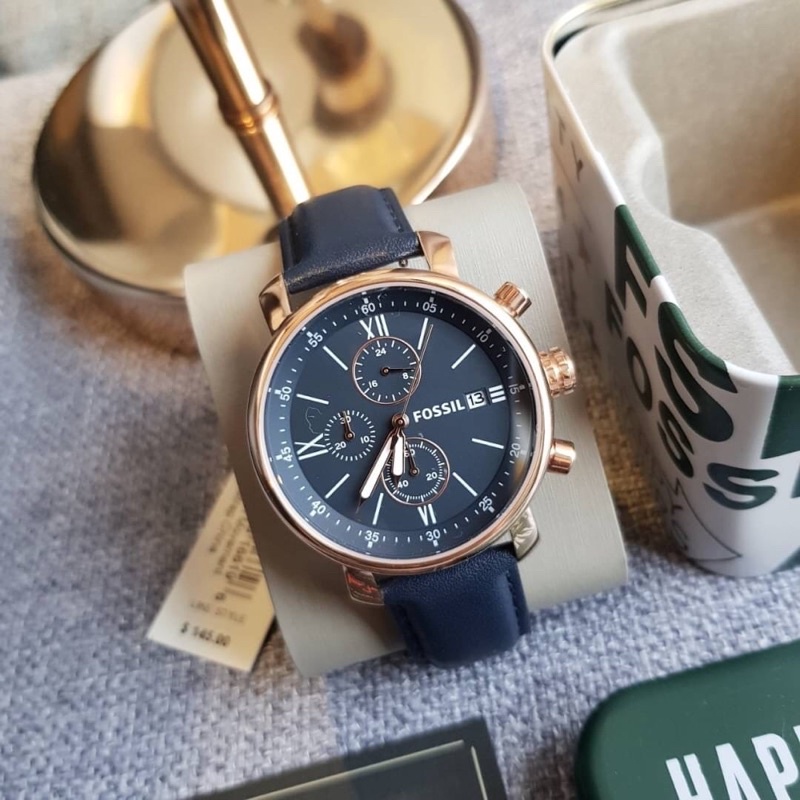 ผ่อน0% Fossil Men's Blue Leather Strap Blue Dial Chronograph Watch ...