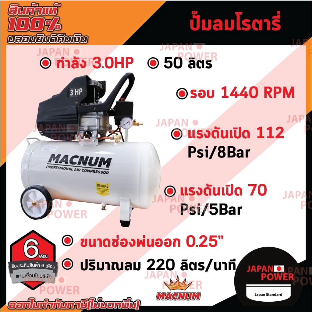 MACNUM ปั๊มลมโรตารี่ ขนาด50ลิตร มอเตอร์ 3แรง ปี๊มลม ปั๊มลมสายพาน ...