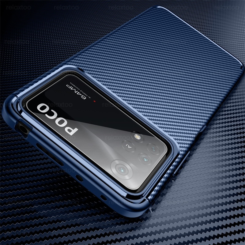 For Poco X4 Pro NFC 5G Case Bumper Silicone Slim Carbon Fiber Back ...