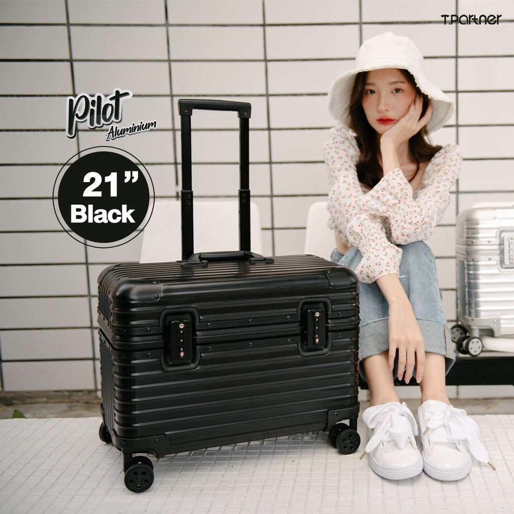 [รับประกัน3ปี] Tpartner กระเป๋าเดินทางล้อลากวัสดุอลูมิเนียมแท้ทั้งใบทรงนักบินรุุ่น Pilot ...