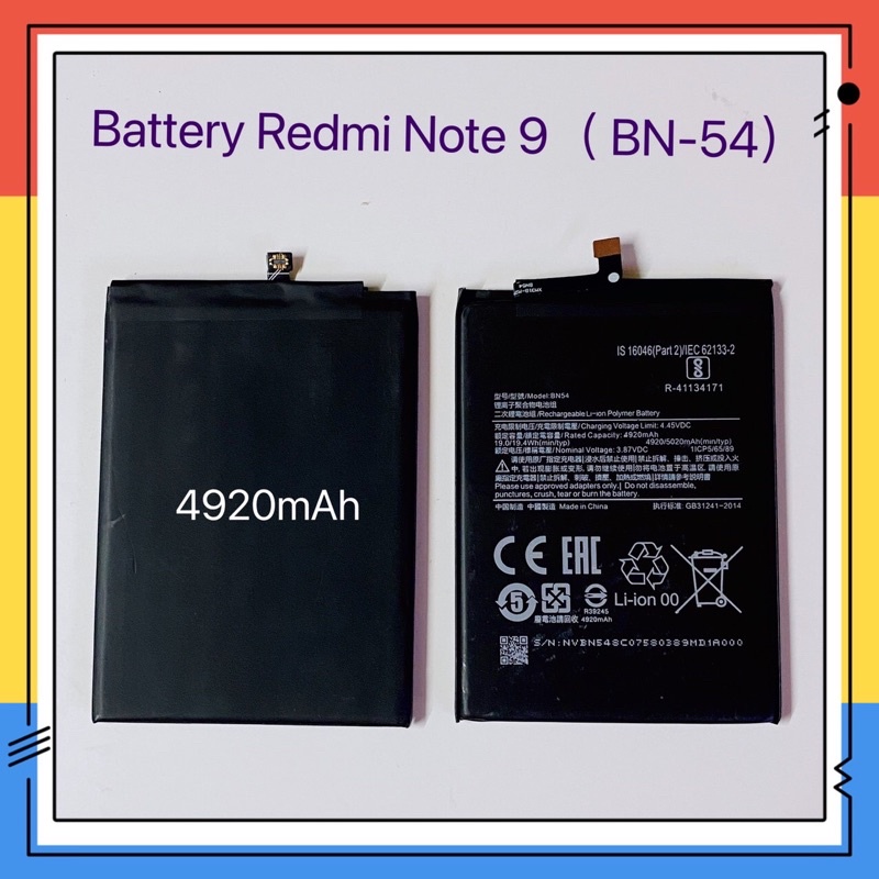 แบตเตอรี่ Battery Xiaomi Redmi Note 9 /BN54（4920mAh） | Shopee Thailand