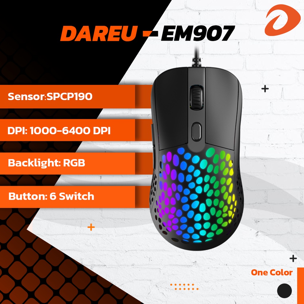 Dareu EM907 เกมมิ่งเม้าส์ Gaming Mouse 1000-6400 DPI เม้ามีไฟ RGB ...