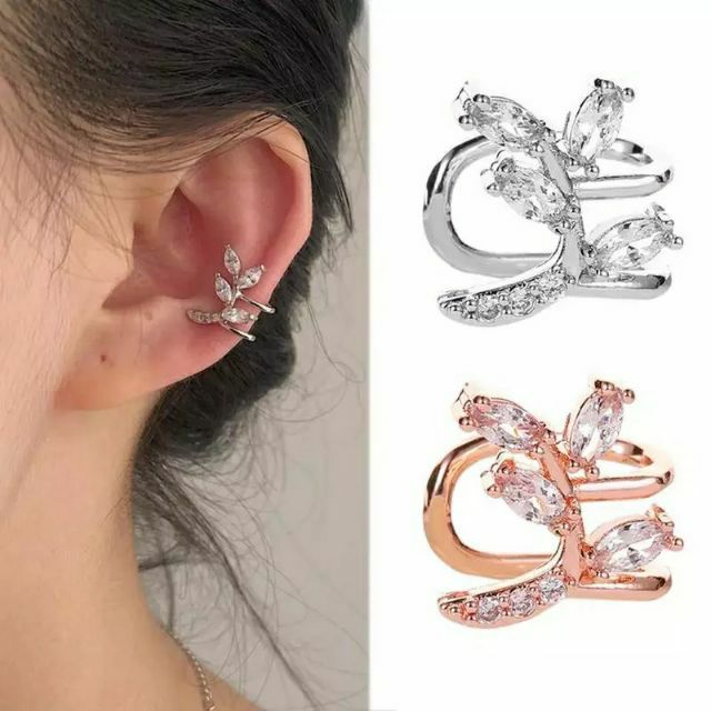 ต่างหูแบบหนีบใบไม้คริสตัล • Crystal leaves Ear cuff | Shopee Thailand