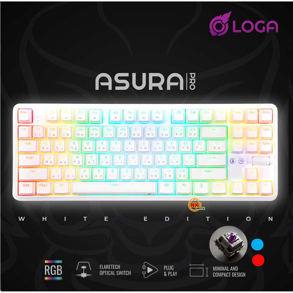 Loga ASURA Pro White Keyboard TKL Flaretech optical switch | Shopee ...