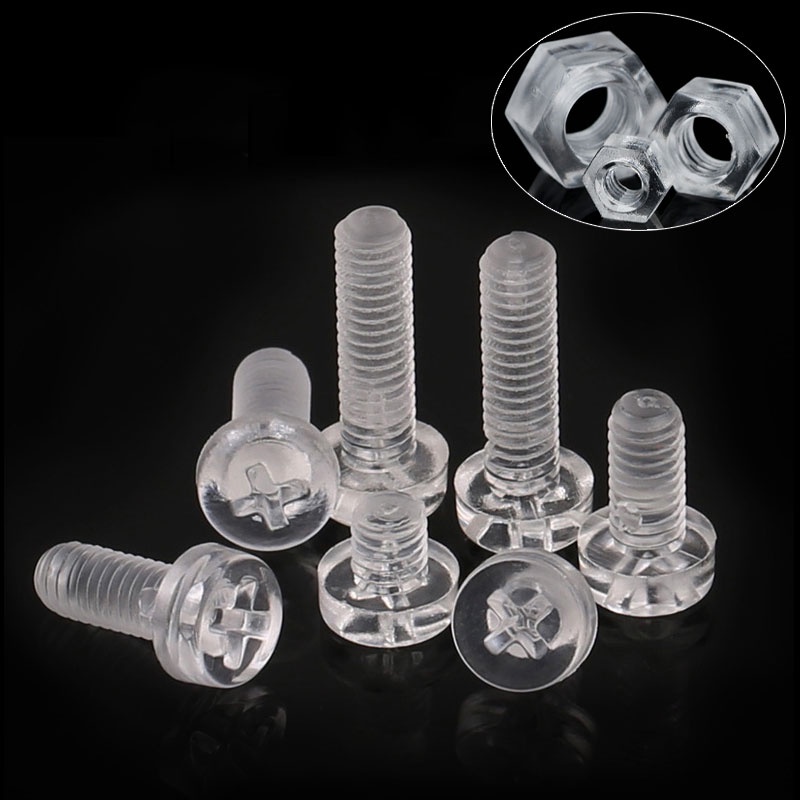 สกรูชุด50pcs M3 M4 Acrylic Clear Transparent Plastic Phillips Round Head Screw Pan Cross Head ...