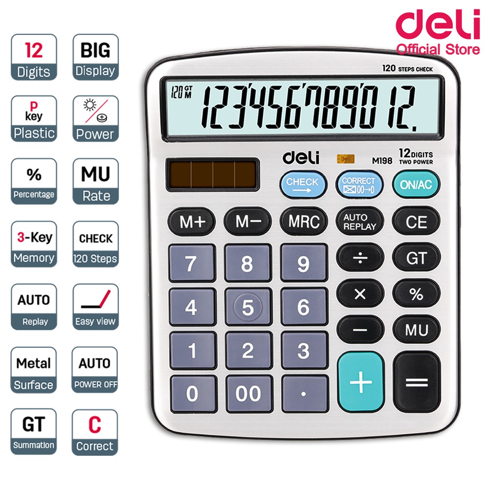 Deli M19810 Calculator 12-digits เครื่องคิดเลขแบบตั้งโต๊ะ 12 หลัก รับ ...